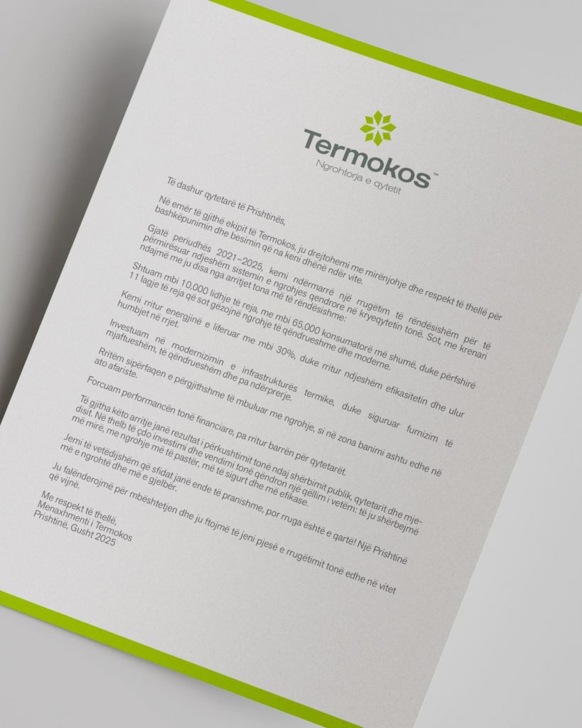 Letter of Gratitude to the Citizens of Prishtina – Termokos